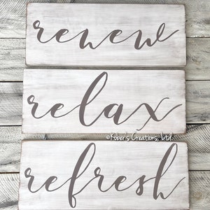 Renew Relax Refresh Large Sign, Spa Art, Bathroom Art, Relax Sign ...