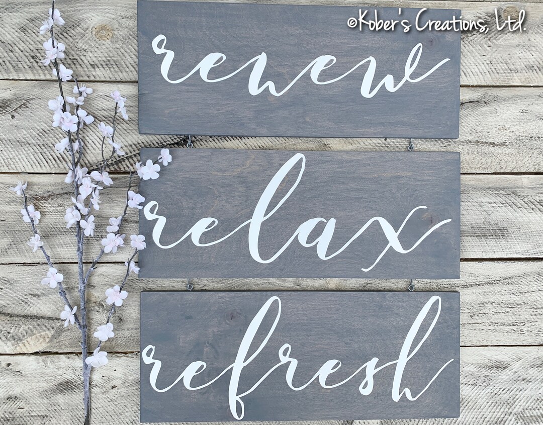 Renew Relax Refresh Large Sign, Spa Art, Bathroom Art, Relax Sign ...