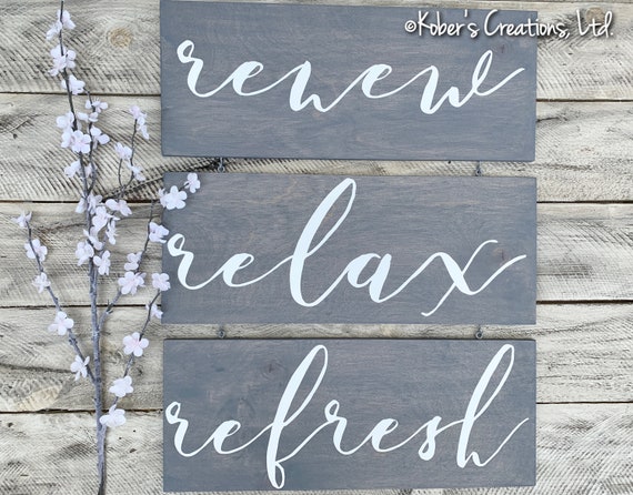Renew Relax Refresh Large Sign Spa Art Bathroom Art Relax | Etsy