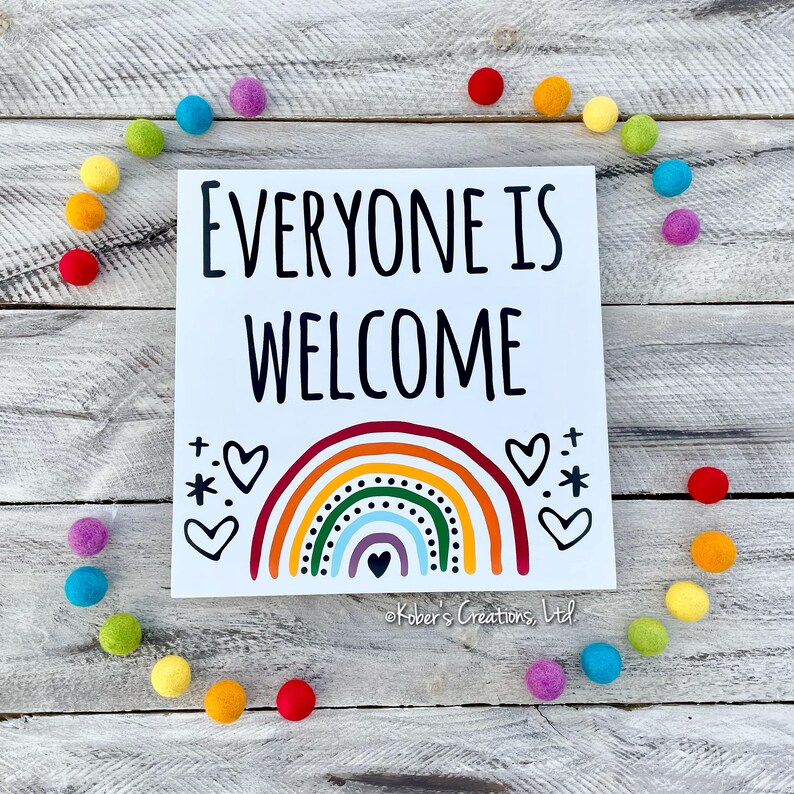 Everyone is Welcome Sign, Rainbow Sign, Rainbow Welcome Sign, Nursery ...