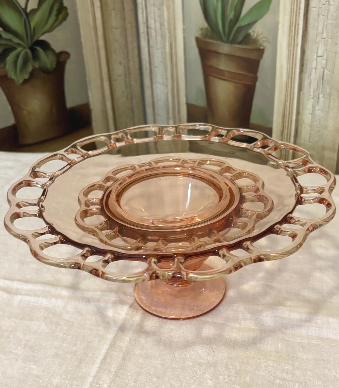 Old Colony Pink Depression Glass Open Lace Edge Cake Plate/candy Dish ...