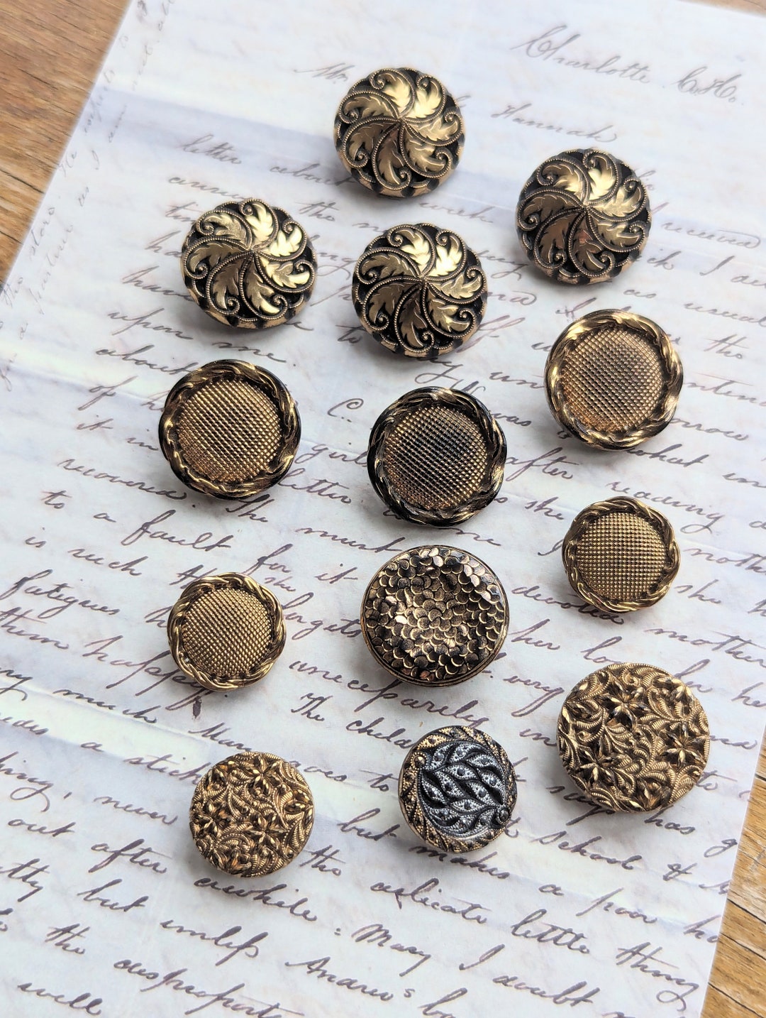 Collection of 13 Vintage Glass Buttons. Black Glass With Bronze, Silver ...