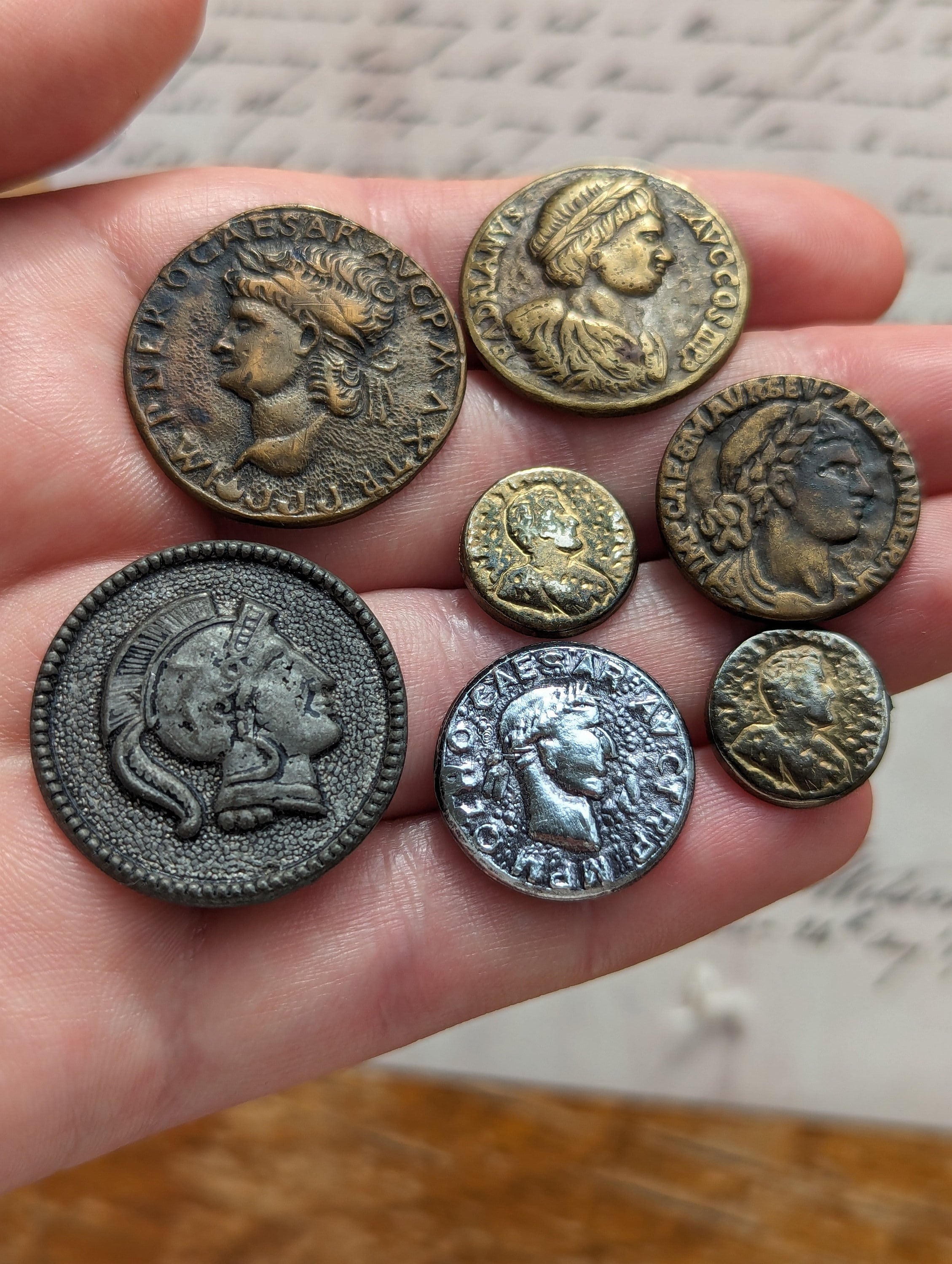 Collection of Roman/ Greician Coin Buttons, Depicting Emperors and ...