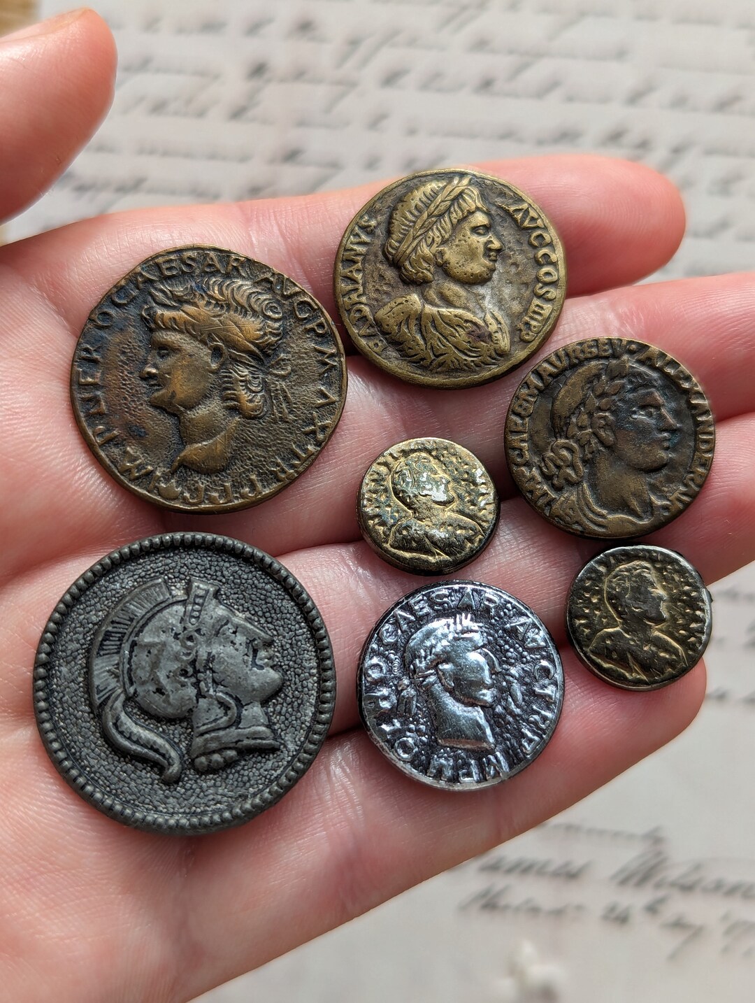 Collection of Roman/ Greician Coin Buttons, Depicting Emperors and ...