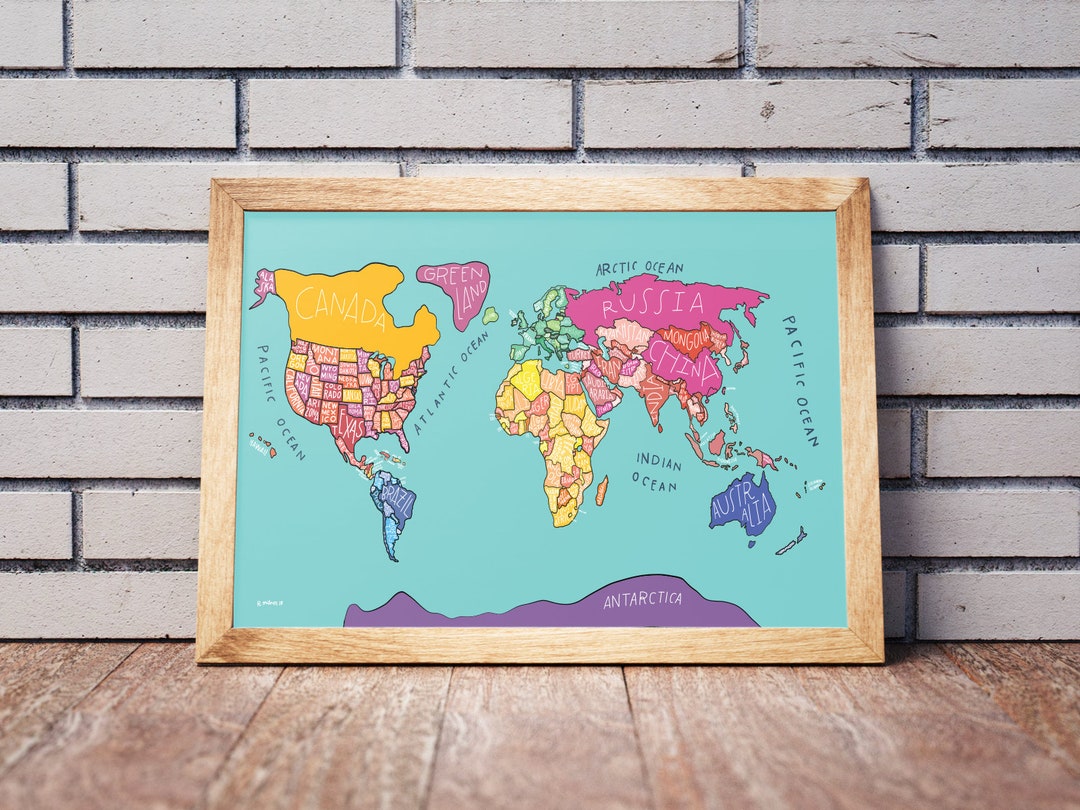 Hand-drawn World Map Colorful World Map Large Map Poster Classroom Map ...