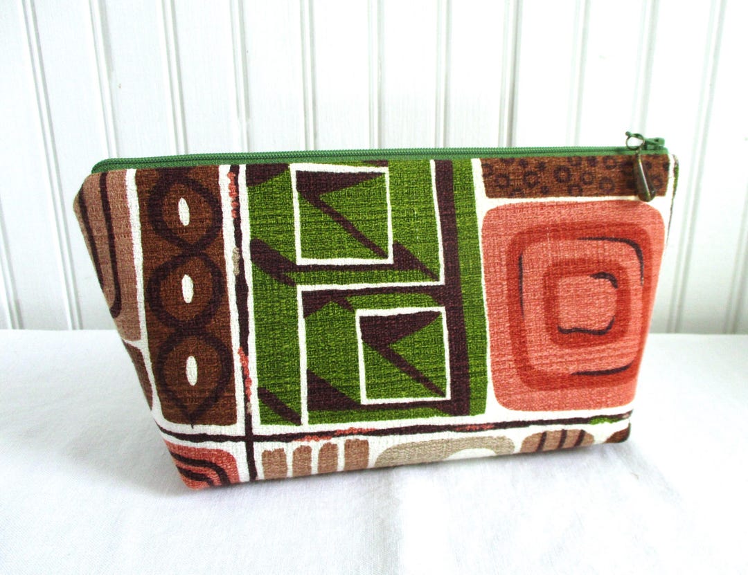 Oaklyn Manor - 1950s Vintage Barkcloth Zip Top Makeup Bag, Purse ...
