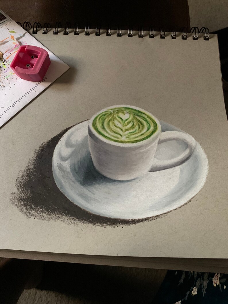 Matcha Latte Namaste 12x9 OM Original Colored Pencil Drawing - Etsy