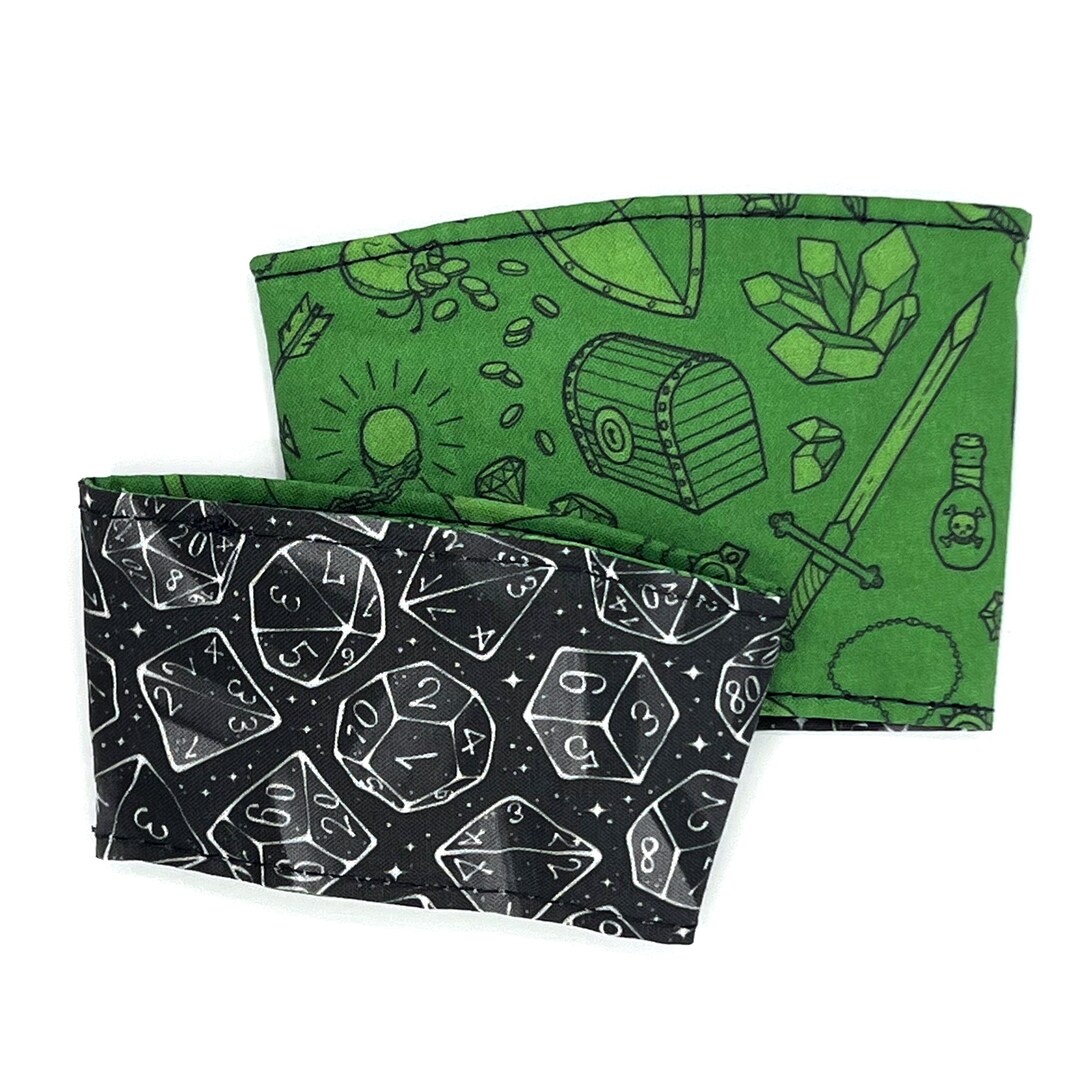 Green Dungeon Adventure Reversible Cup Sleeve * Fabric Cup Cozy * Hot ...