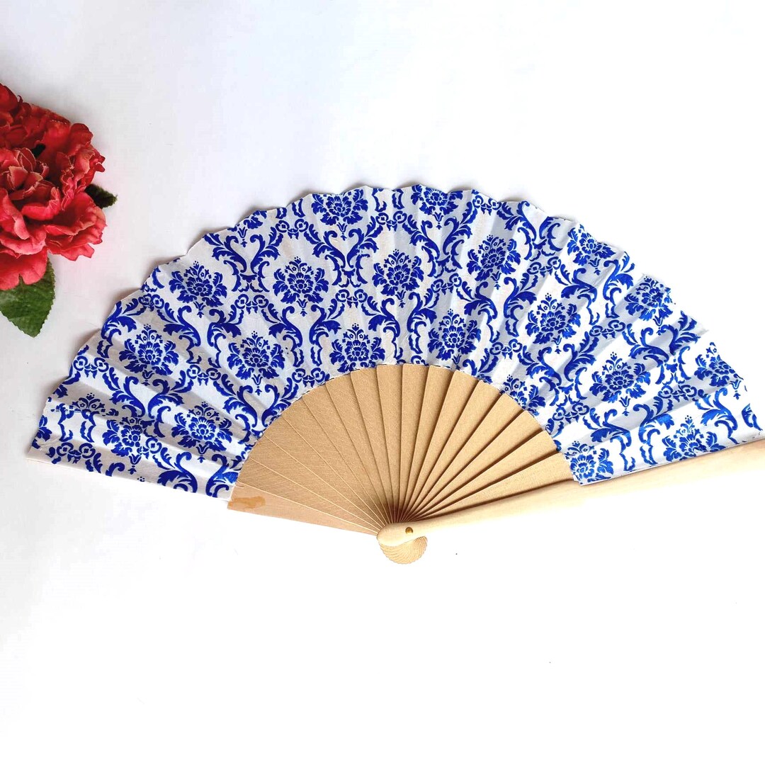 Blue and White Porcelain Hand Fan, Floral Holding Fan, Evening or ...