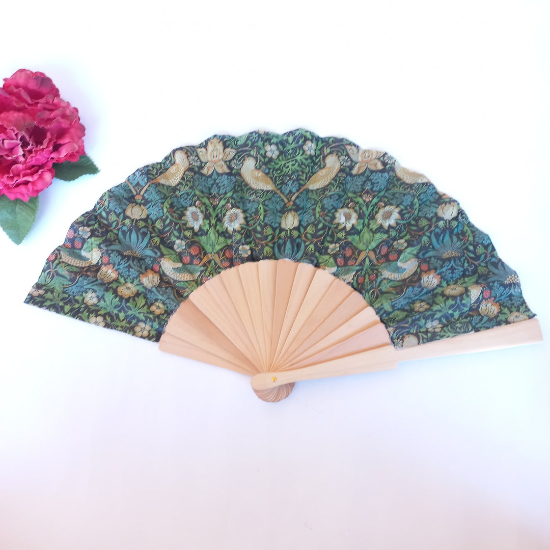 William Morris Hand Fan, Straberry Thief Design, Birds Hand Fan, Floral ...