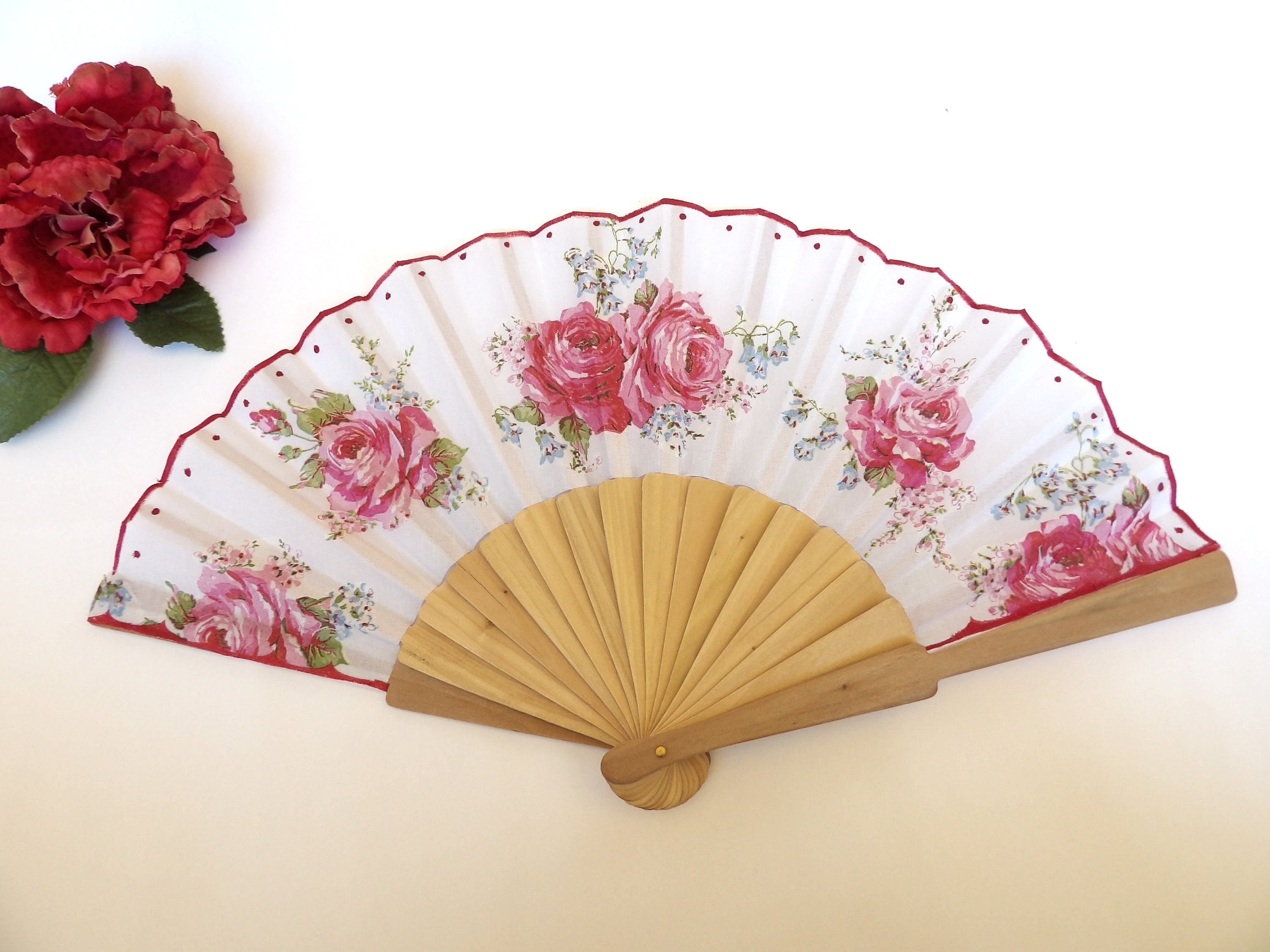 Roses Hand Fan Floral Holding Fan Evening or Wedding Dress - Etsy
