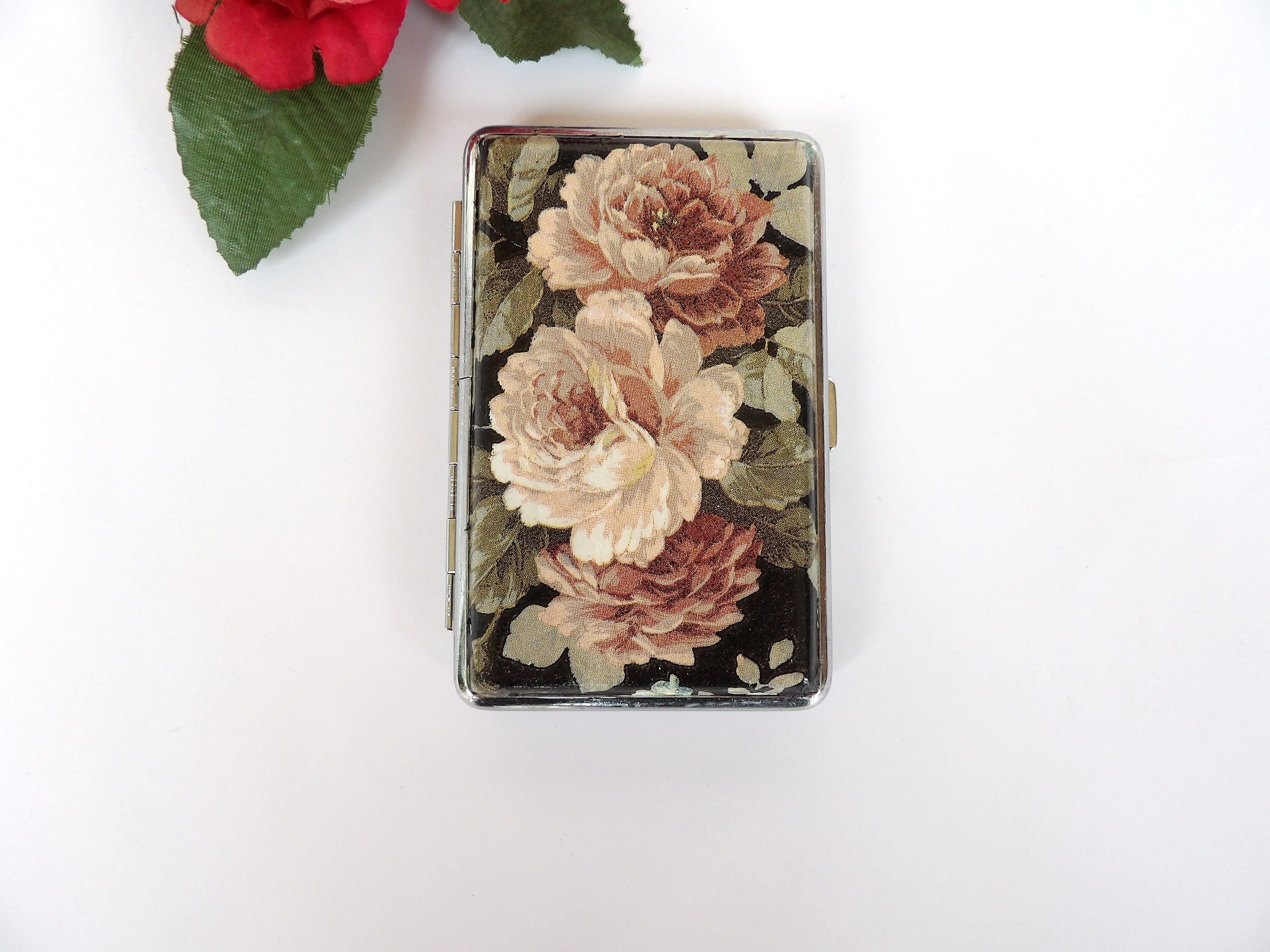 Slim 100's Cigarrette Case With Roses, Floral Box, Business Card Case ...