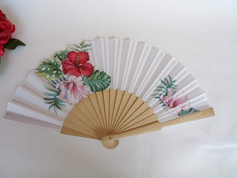 Hibiscus Flowers Hand Fan Floral Holding Fan Evening or | Etsy