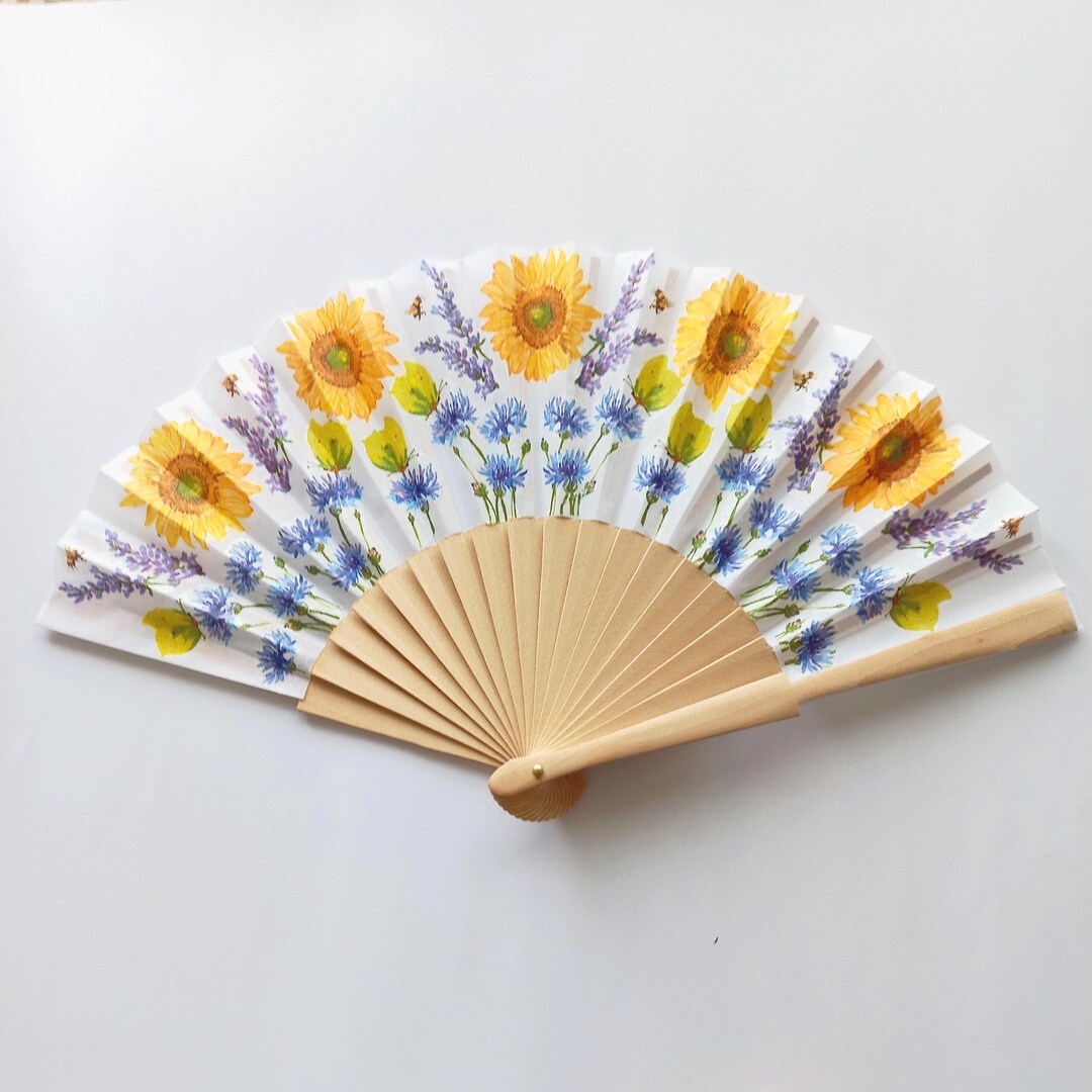 Wild Flowers Hand Fan, Lavender and Sunflowers Holding Fan, Meadow ...