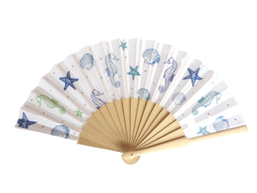Hand Fan for Beach Wedding, Folding Fan With Shells and Sea Horse ...