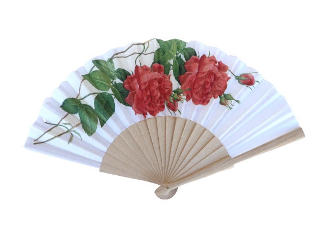 Elegant Hand Fan, Red Roses Holding Fan, Japanese Fan, Party Accessory ...