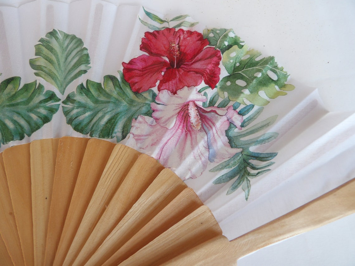 Hibiscus Flowers Hand Fan Floral Holding Fan Evening or - Etsy