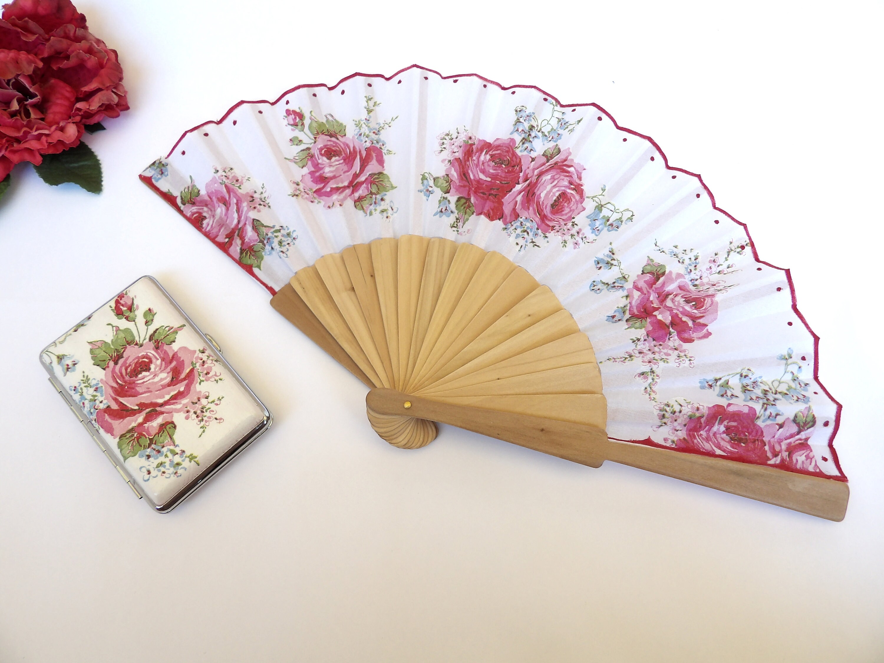 Roses Hand Fan Floral Holding Fan Evening or Wedding Dress - Etsy