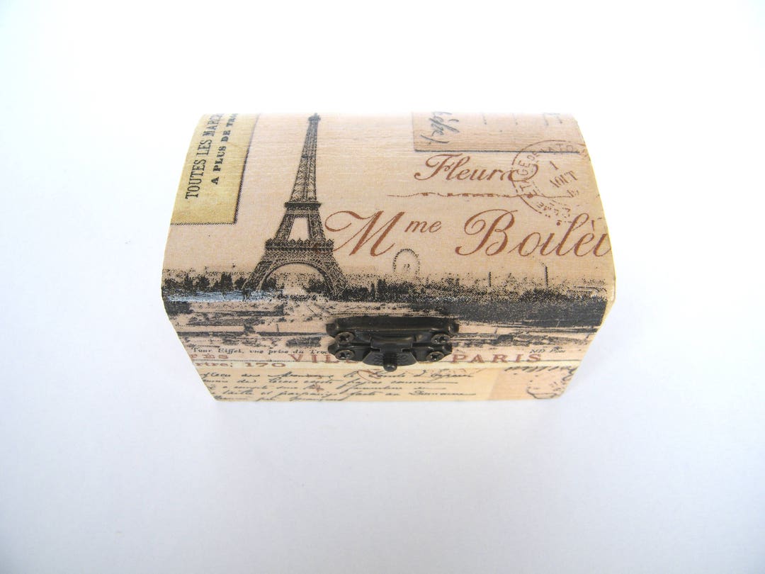 Wooden Keepsake Box, Vintage Paris Post Card, Trinket Box, Small Wooden ...