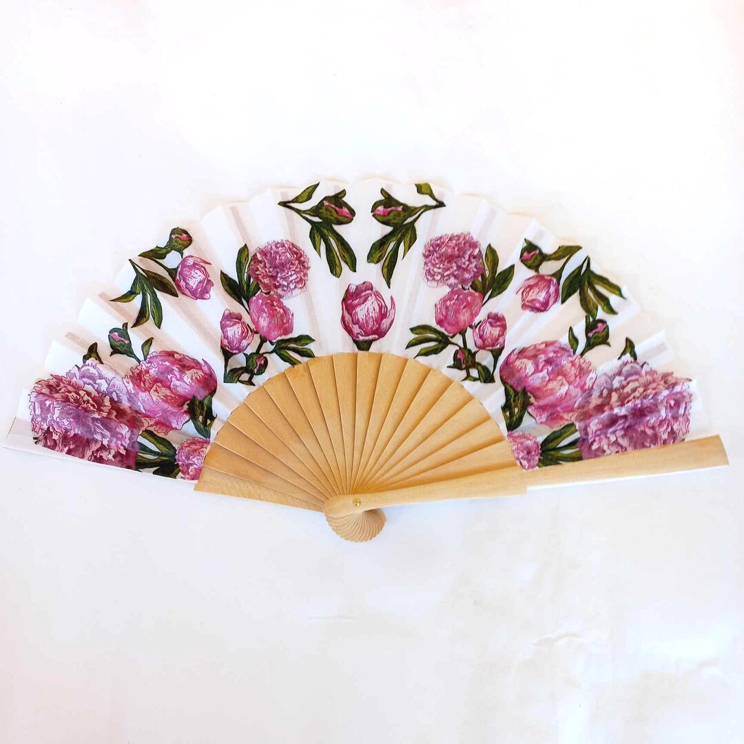 Purple Peony Hand Fan, Floral Holding Fan, Meadow Flowers Hand Fan for ...