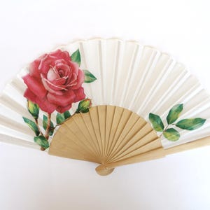 Red Rose Hand Fan, Woman Hand Fan, Spanish Fan, Hot Summer Accessory ...