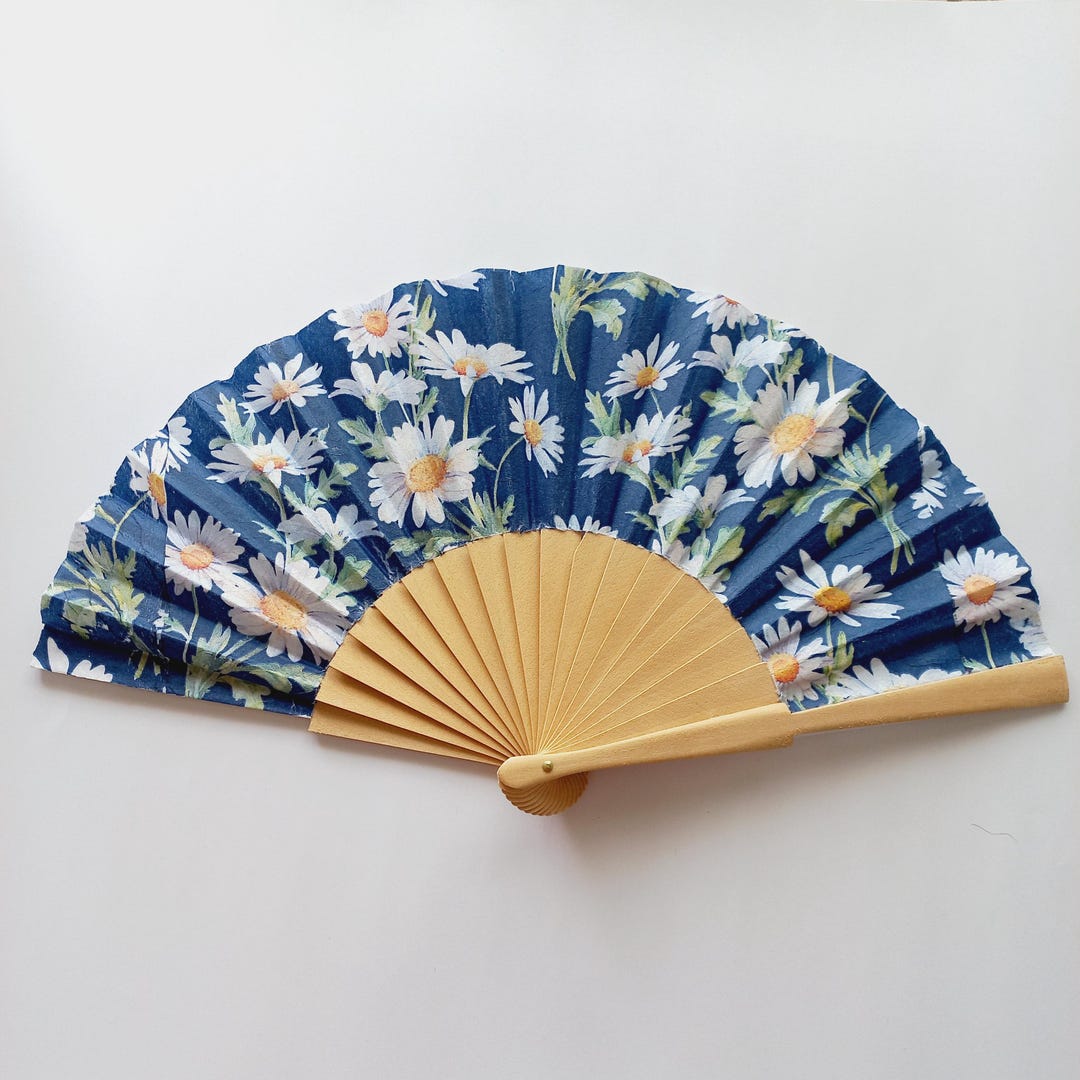 Daisy Flowers Hand Fan, Floral Holding Fan, Meadow Flowers Hand Fan for ...