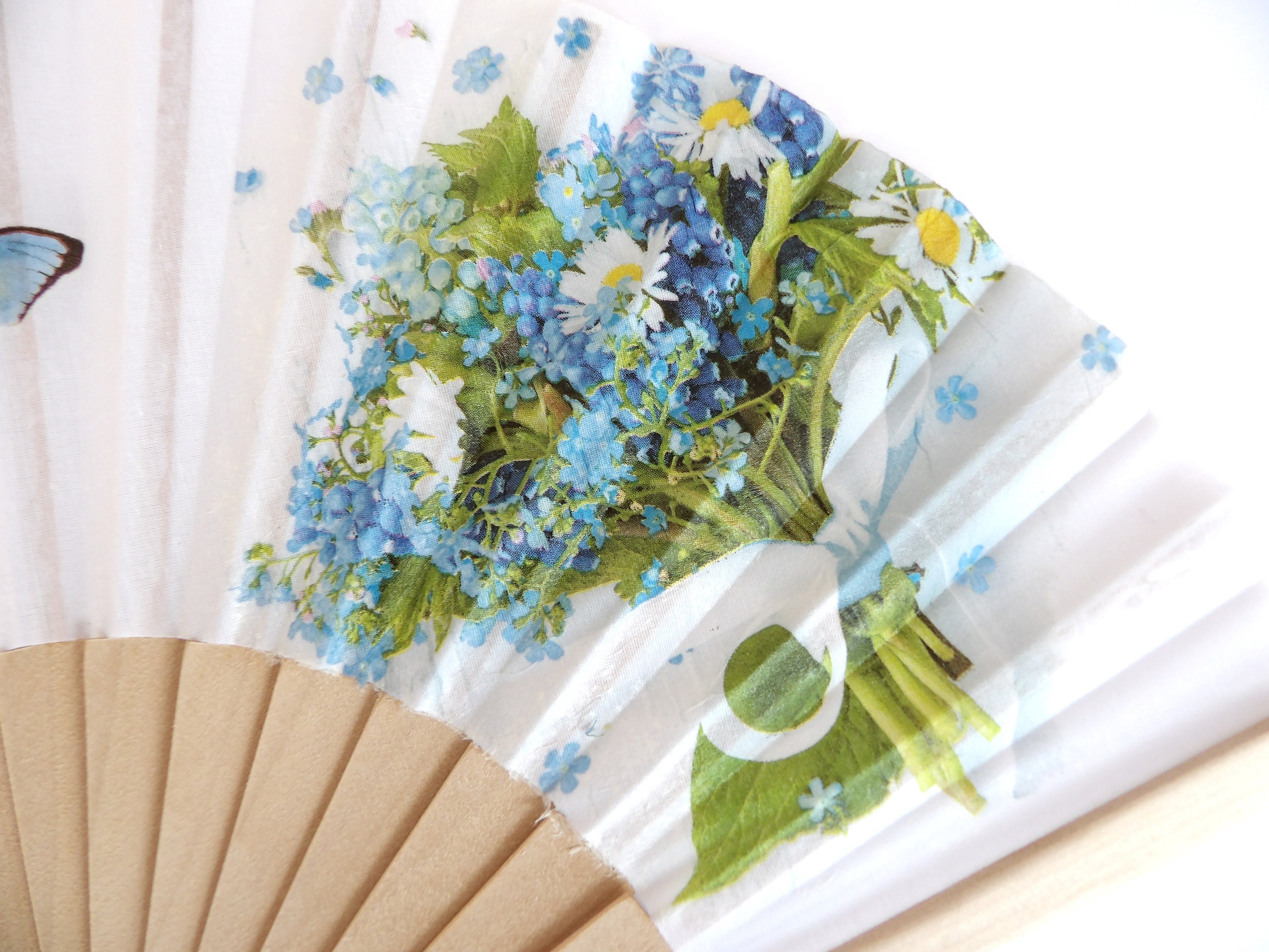 Blue Wild Flowers Holding Hand Fan, Spanish Hand Fan, Contemporary Hand ...