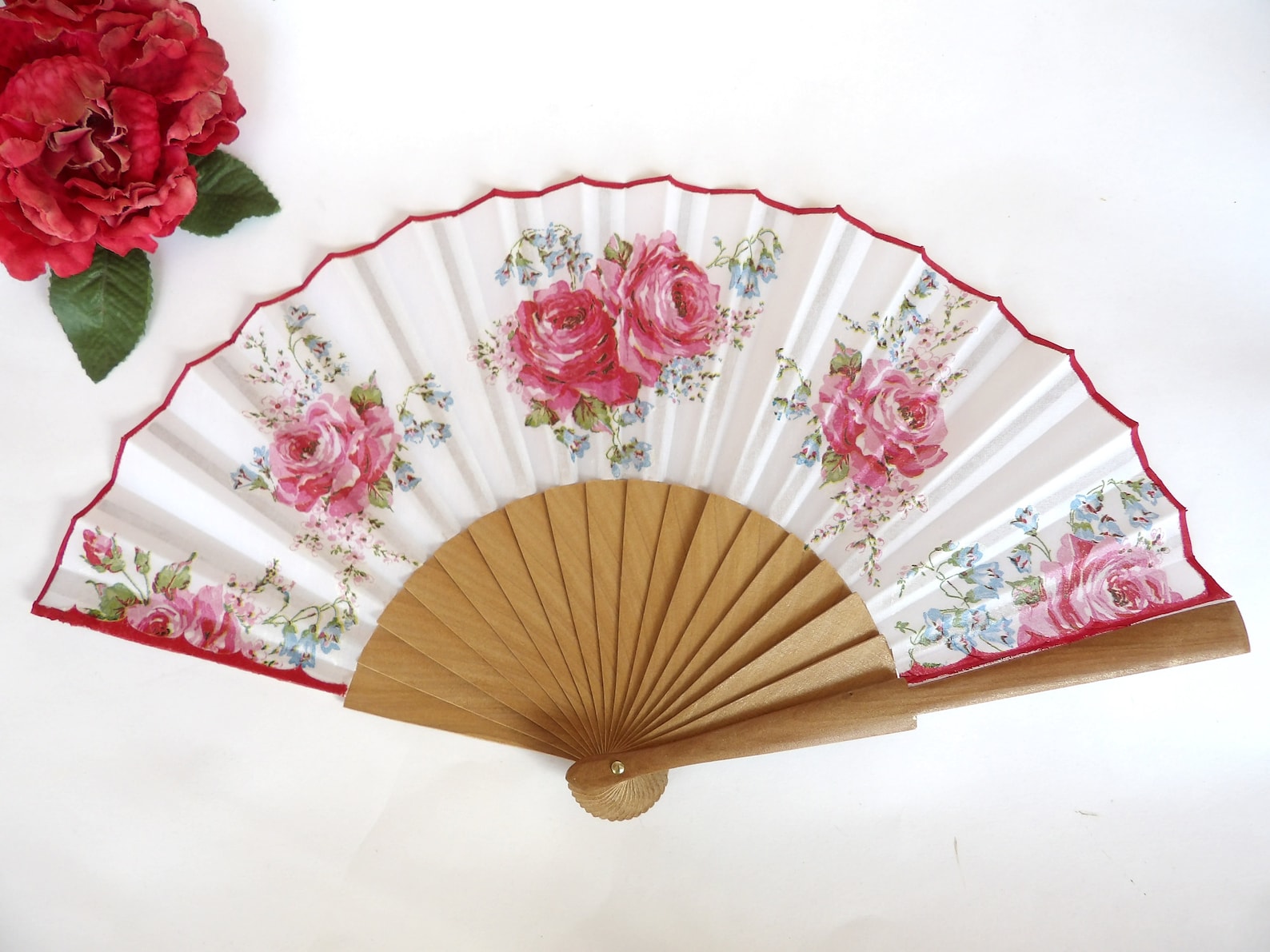 Roses Hand Fan Floral Holding Fan Evening or Wedding Dress | Etsy