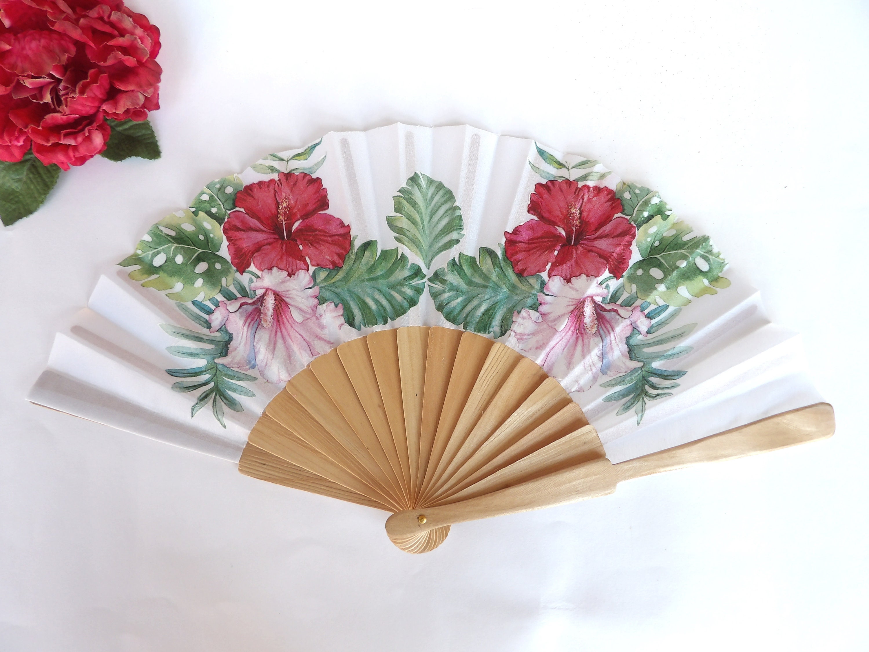 Hibiscus Flowers Hand Fan Floral Holding Fan Evening or - Etsy