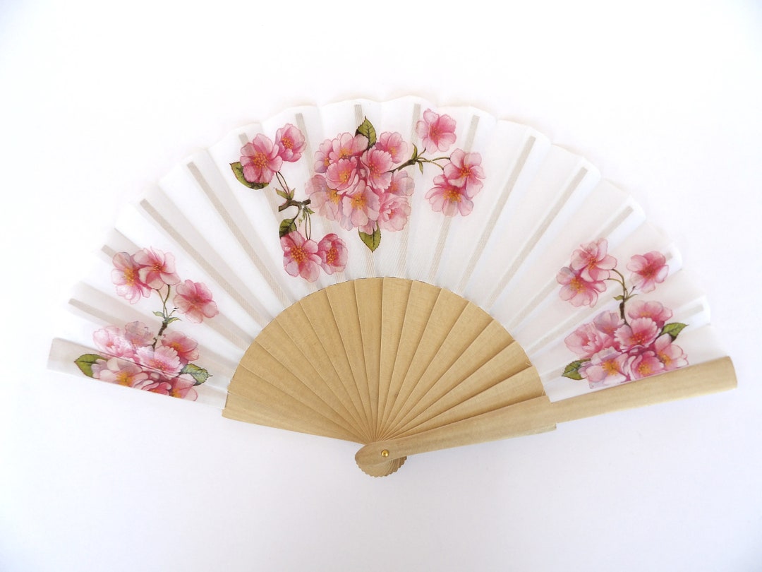 Cherry Blossom Hand Fan, Floral Holding Fan, Evening or Wedding Dress ...