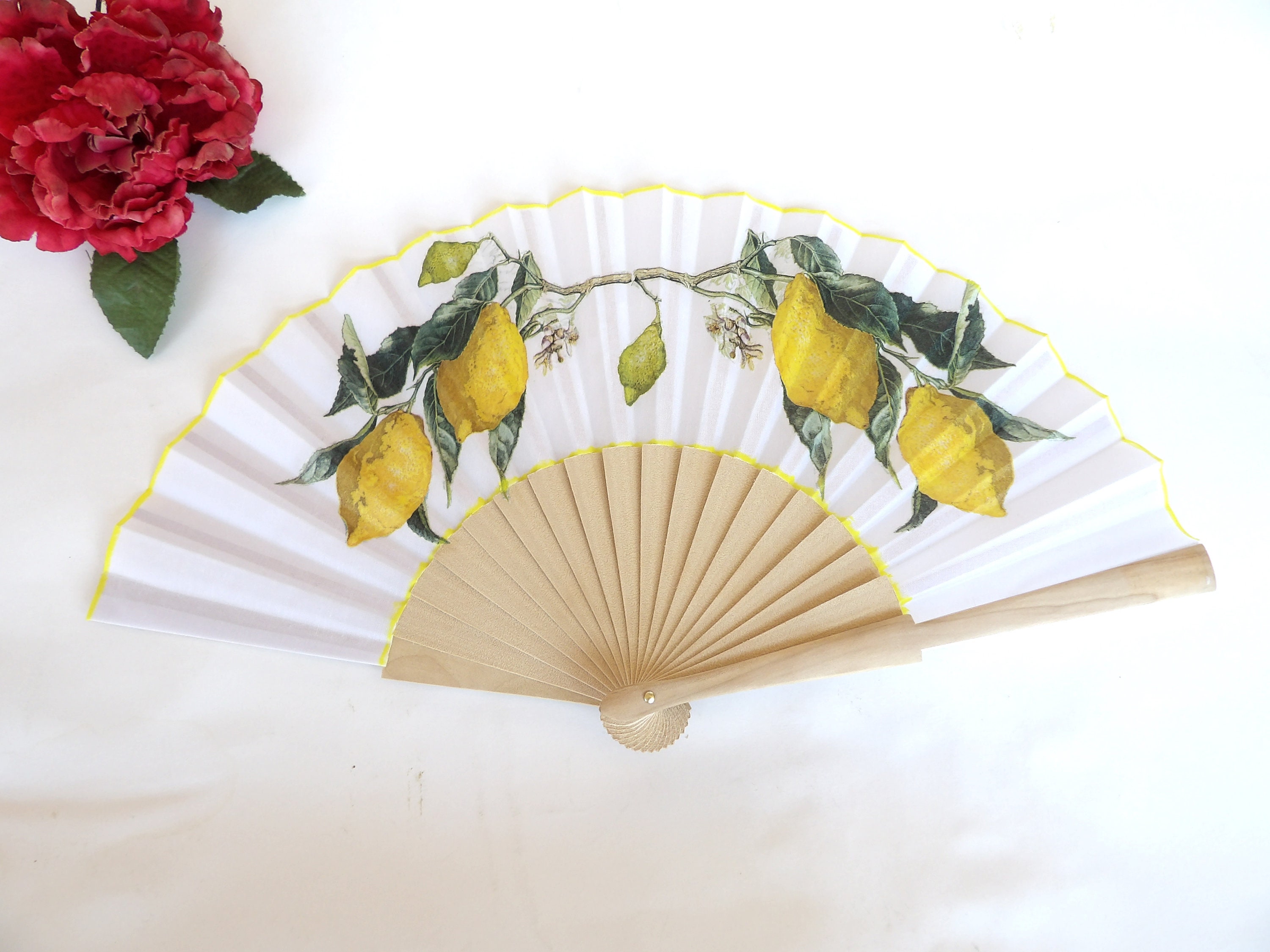 Lemon Hand Fan, Citric Folding Fan, Wedding Hand Fan, Scllop Handheld ...