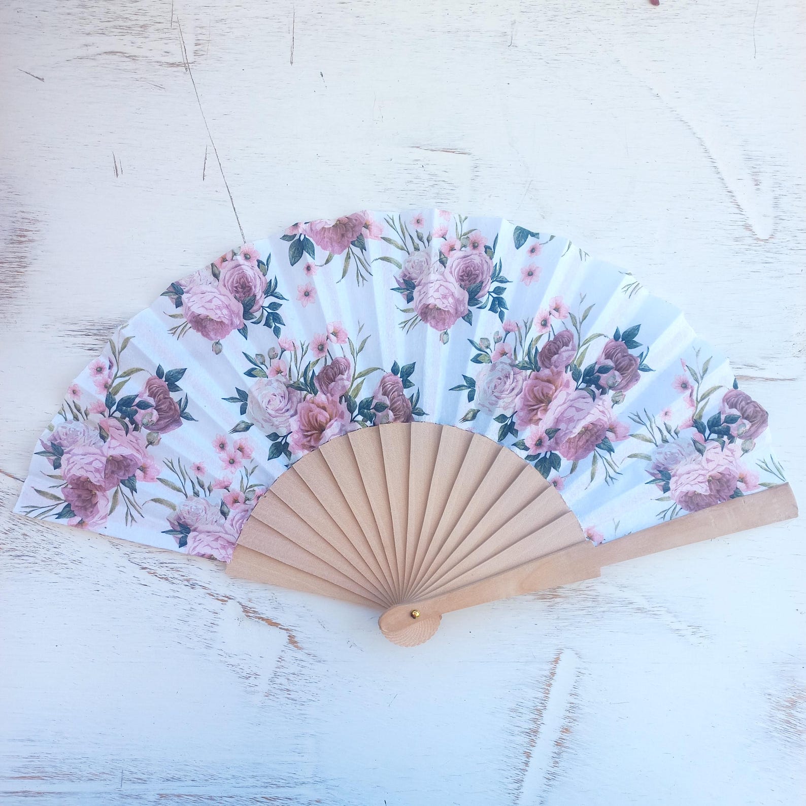 Roses Hand Fan, Floral Holding Fan, Evening or Wedding Dress Accessory ...