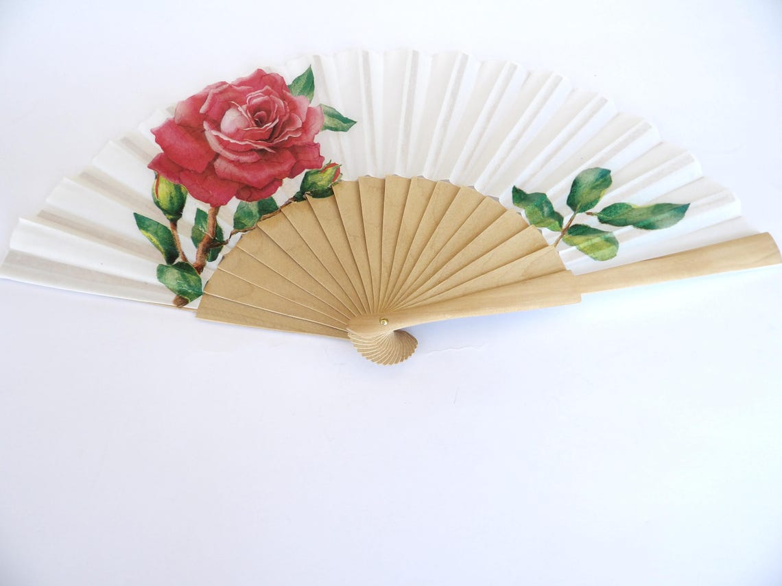 Red Rose Hand Fan, Woman Hand Fan, Spanish Fan, Hot Summer Accessory ...