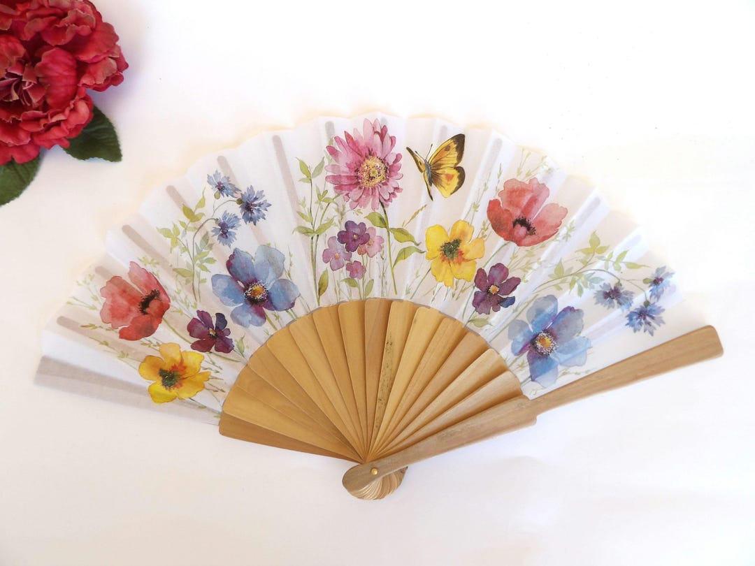 Wild Flowers Hand Fan, Floral Holding Fan, Evening or Wedding Dress ...