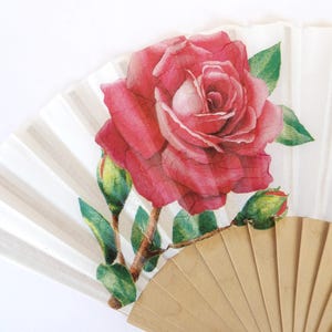 Red Rose Hand Fan, Woman Hand Fan, Spanish Fan, Hot Summer Accessory ...