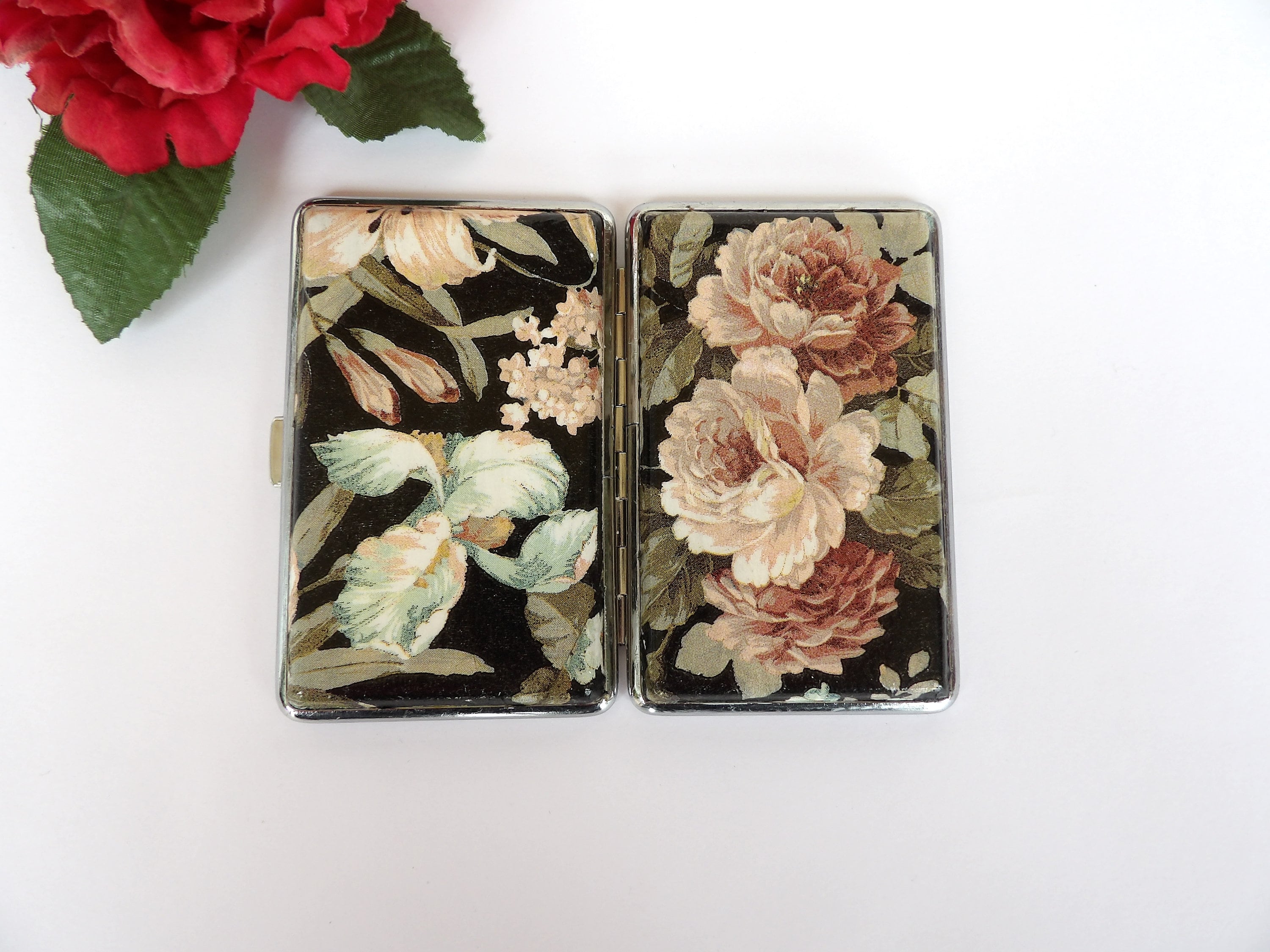 Slim 100's Cigarrette Case With Roses, Floral Box, Business Card Case ...