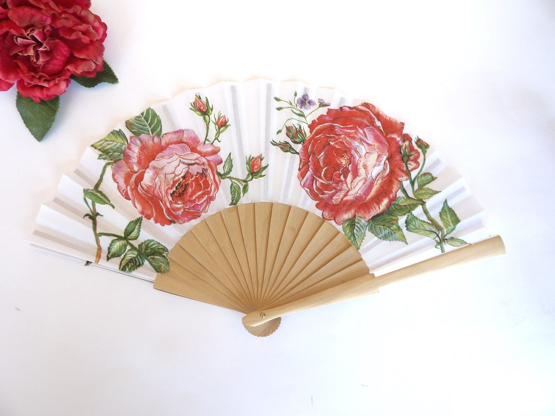 Hand Fan With Red Roses, Wedding Accessory, Bride Gift, Spanish Hand ...