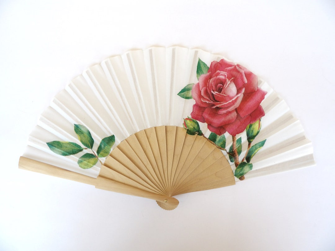 Red Rose Hand Fan, Woman Hand Fan, Spanish Fan, Hot Summer Accessory ...