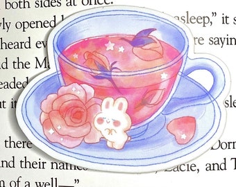 Flower Tea Bunny Sticker • Waterproof Sticker • Matte Holographic ...