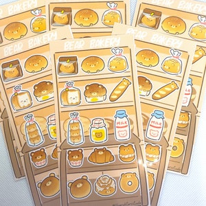 Bear Bakery Sticker Sheet • Kawaii Food • Hand Drawn • Glossy Stickers ...