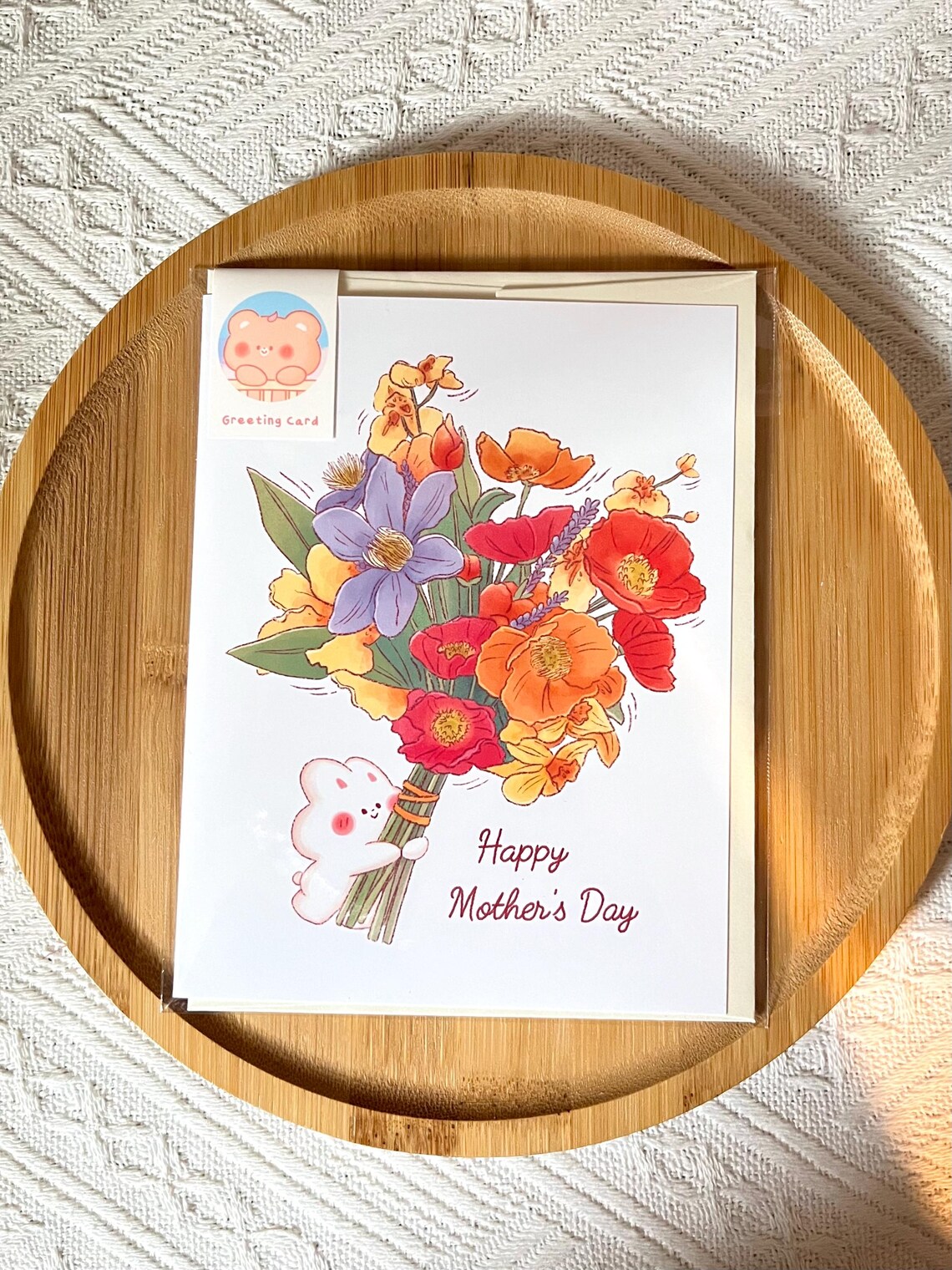 Happy Mother's Day Card • Bunny With Spring Bouquet (4.25 X 5.5 In) - Etsy
