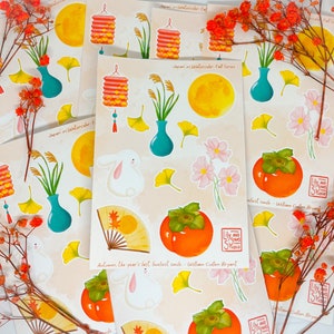 Japan in Fall Small Sticker Sheet Mid Autumn Moon Festival Aesthetic ...