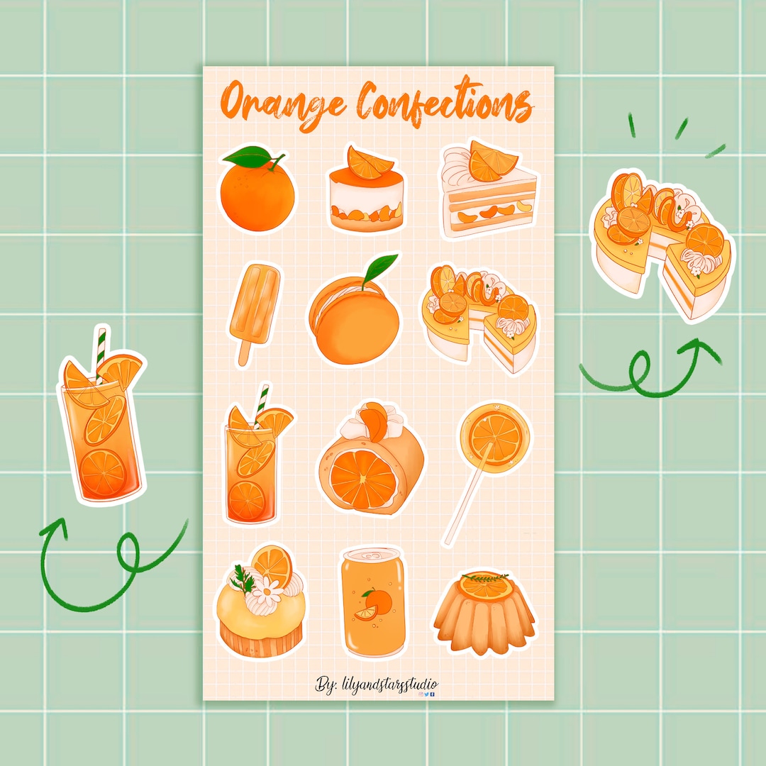 Orange Dessert Sticker Sheet • Kawaii Food Planner Glossy Stickers - Etsy