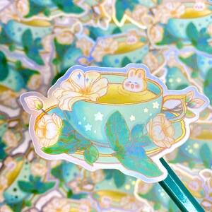 Flower Tea Bunny Stickers Waterproof Sticker Matte Holographic Cute ...