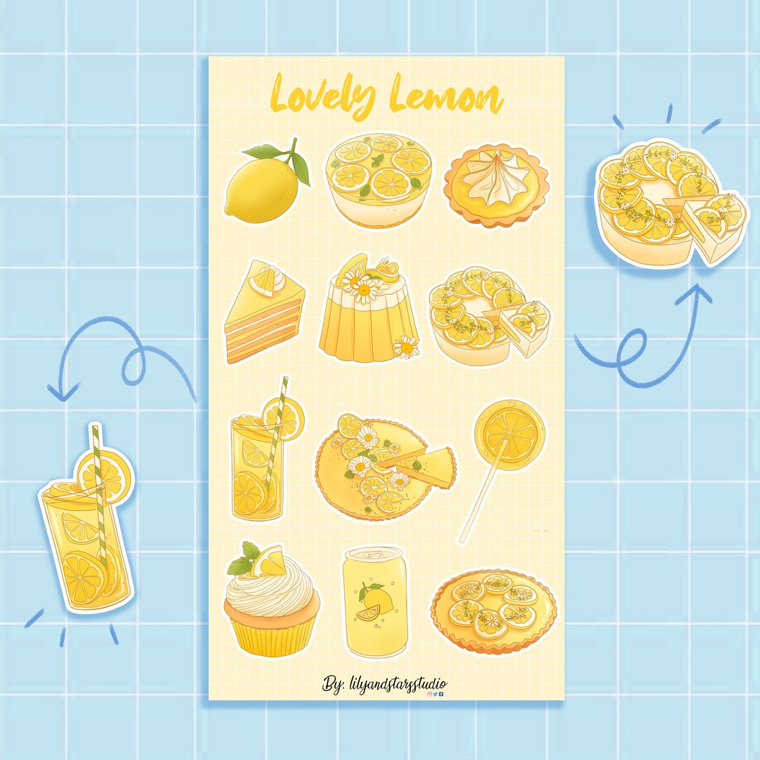 Lemon Sticker Sheet • Summer Aesthetic Cake • Cute Desserts • Fruit ...