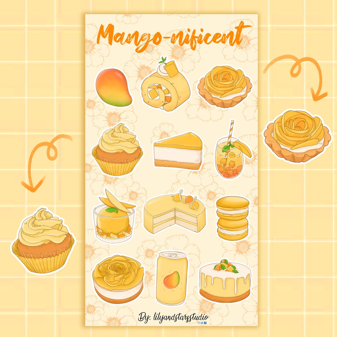 Mango Sticker Sheet • Kawaii Aesthetic Cake • Cute Desserts • Fruit ...