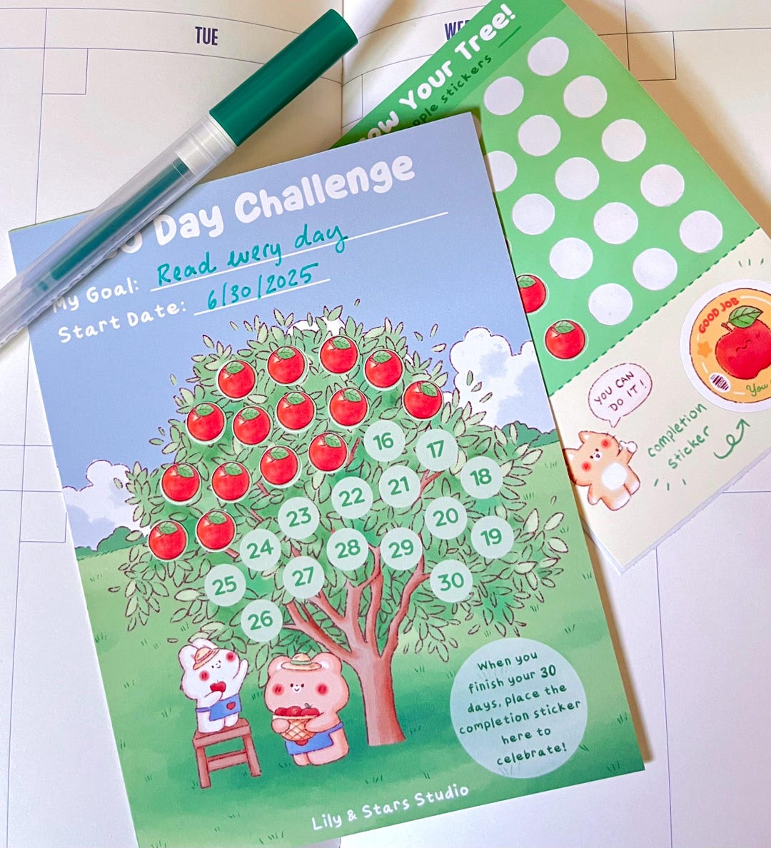 Apple Tree Habit Tracker • 30 Day Monthly Goal Challenge With Stickers ...