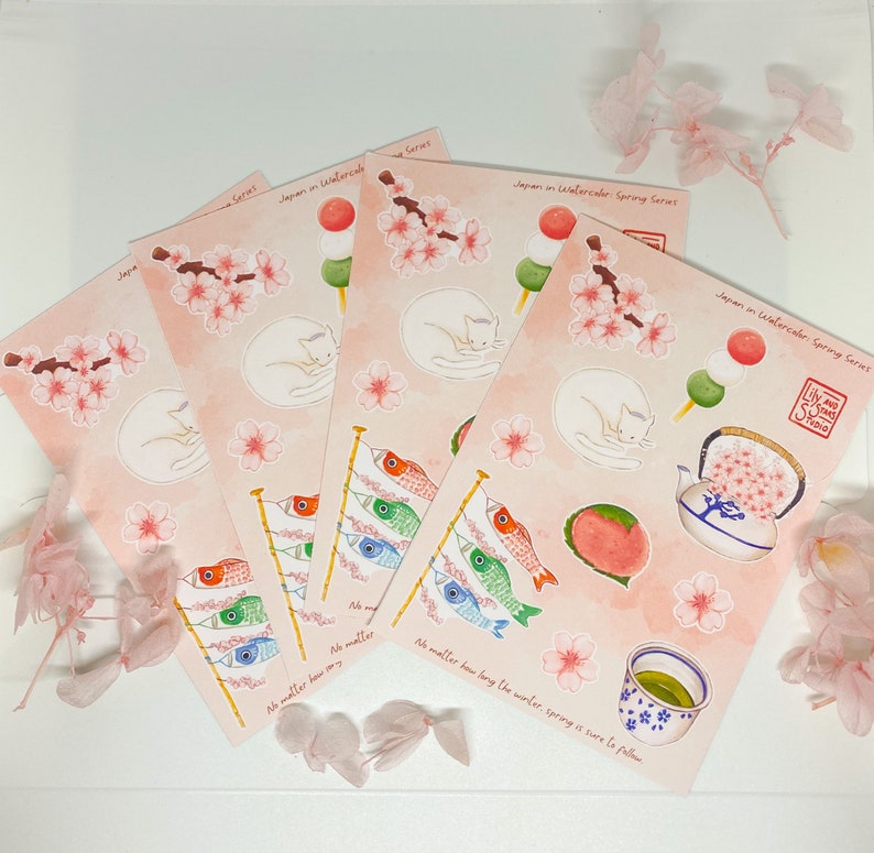 Japan in Spring Small Sticker Sheet Hanami Aesthetic - Etsy