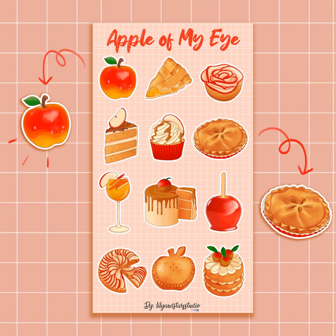 Apple Sticker Sheet • Aesthetic Cake • Cute Fruit Desserts • Planner ...