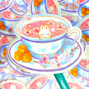 Flower Tea Bunny Stickers Waterproof Sticker Matte Holographic Cute ...